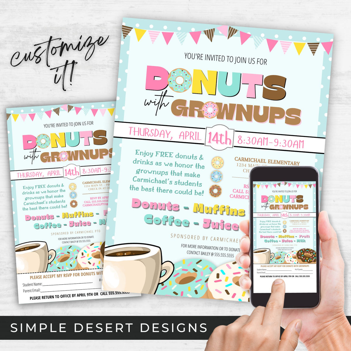 Donuts with Grownups Flyer Set - Simple Desert Designs