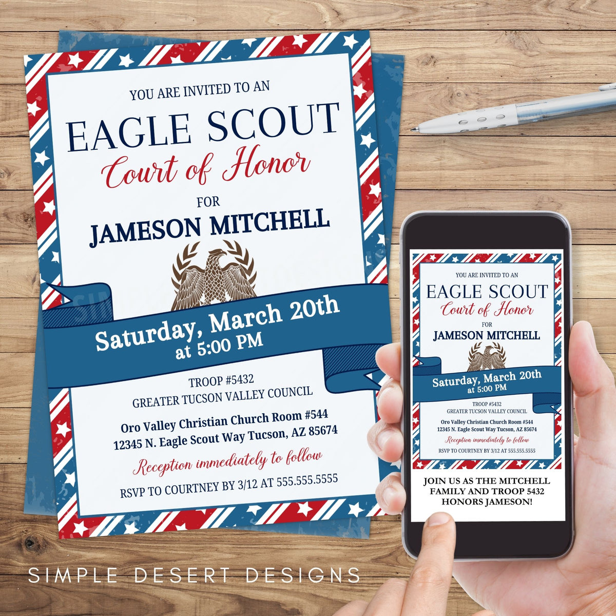 Eagle Scout Court of Honor Invitation - Simple Desert Designs
