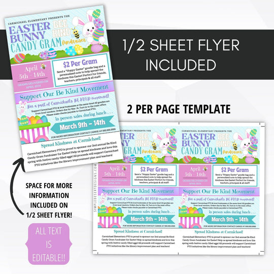 Easter Bunny Be Kind Candy Gram Fundraiser Flyers | Simple Desert Designs