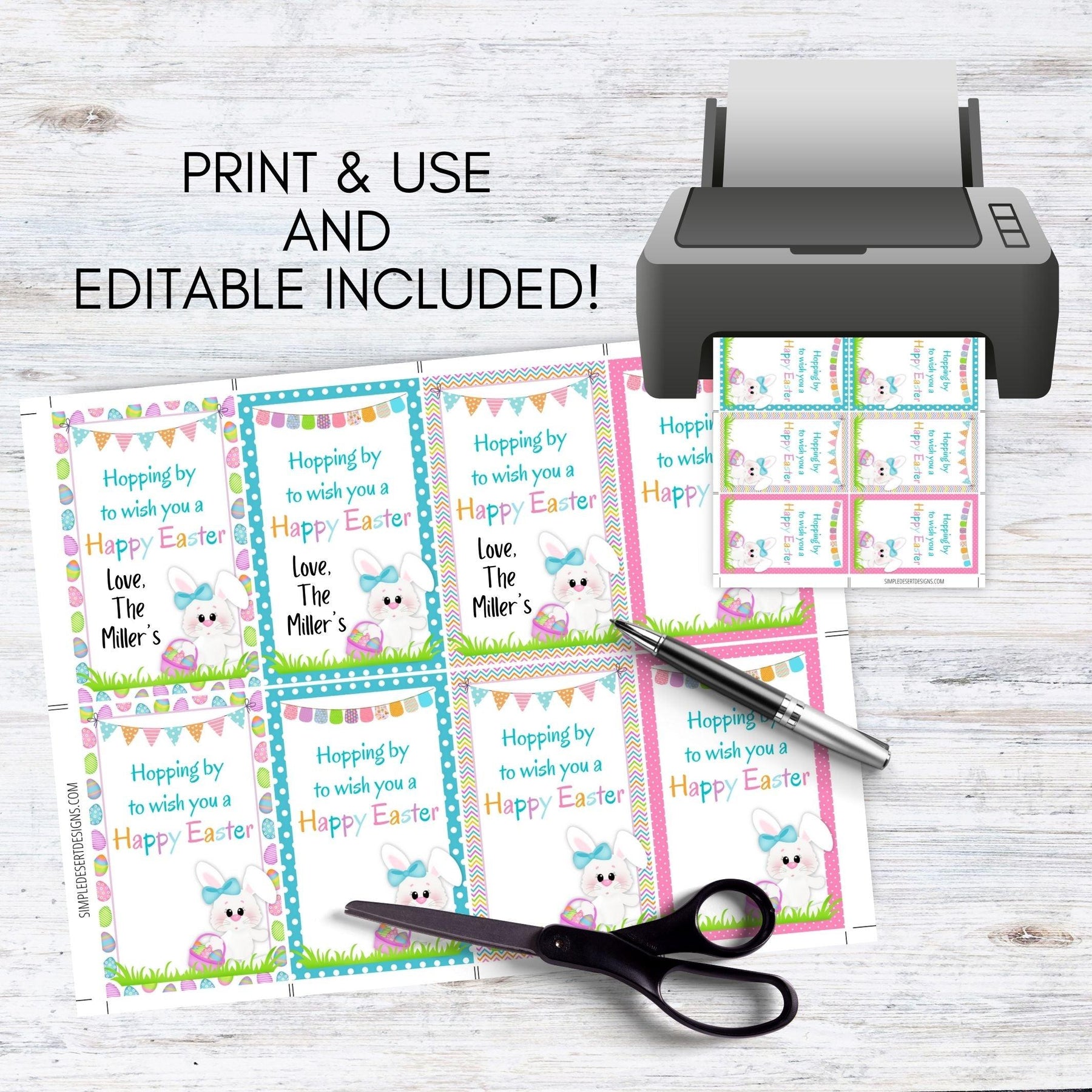 Editable Easter Bunny Girl Favor Tags – Simple Desert Designs