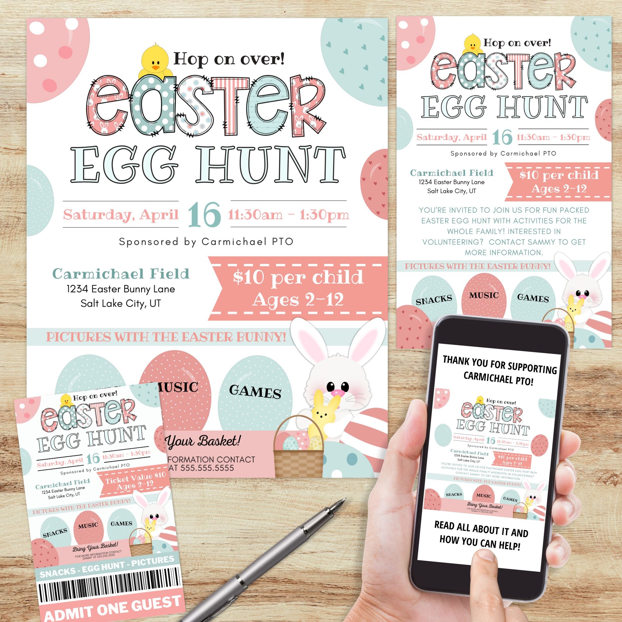 Easter Egg Hunt Flyer Sign Ticket Bundle – Simple Desert Designs