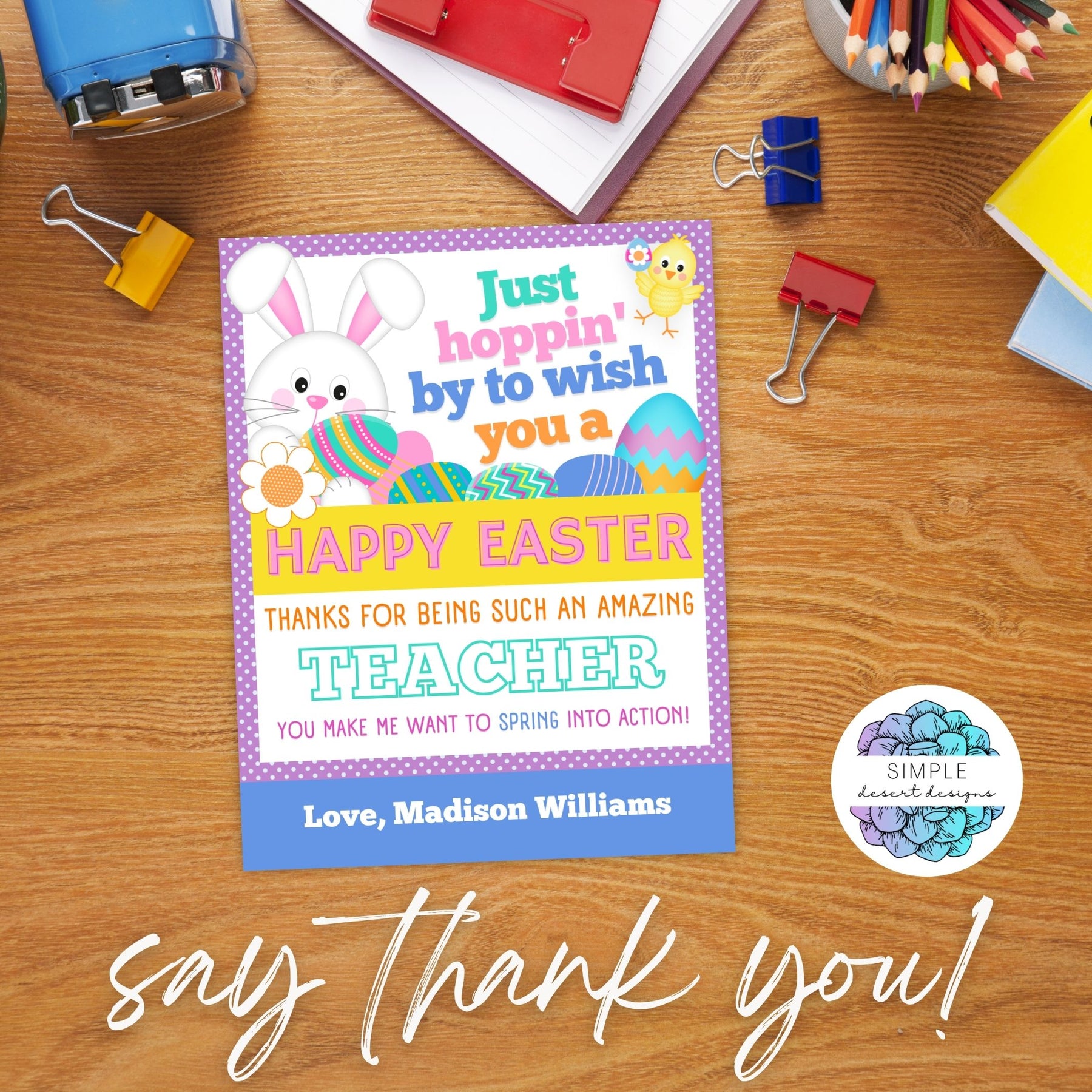 Easter Teacher Gift Tag Editable – Simple Desert Designs