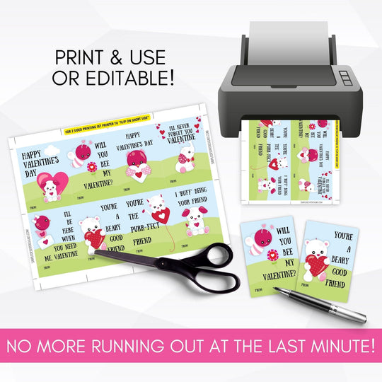 Editable Animal Valentines Cards Set of 8 Classroom Valentines | Simple ...