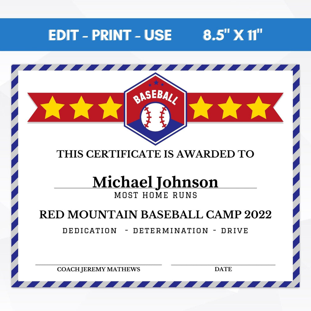Editable Baseball Award Certificates – Simple Desert Designs