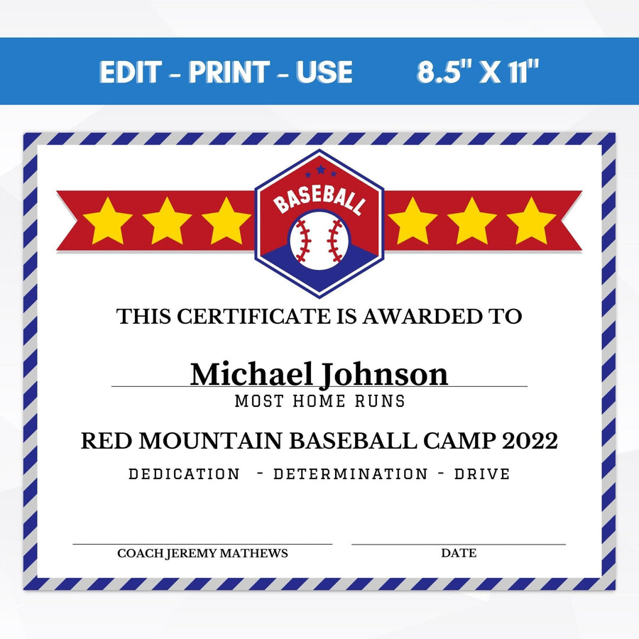 Editable Baseball Award Certificates – Simple Desert Designs