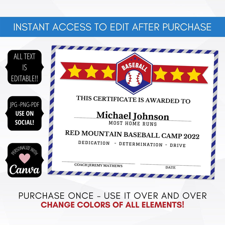 Editable Baseball Award Certificates – Simple Desert Designs