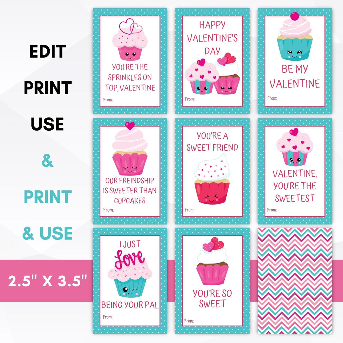 Editable Cupcake Valentine Cards - Simple Desert Designs