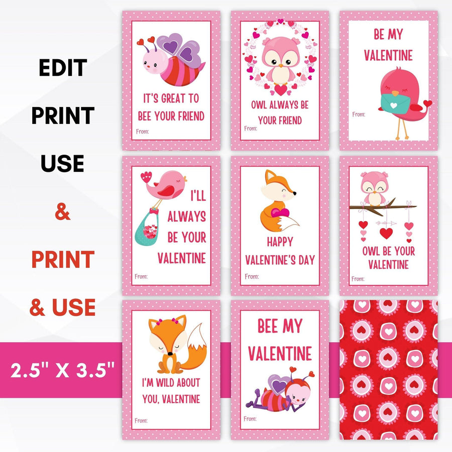 Editable Cute Animals Valentines Cards – Simple Desert Designs