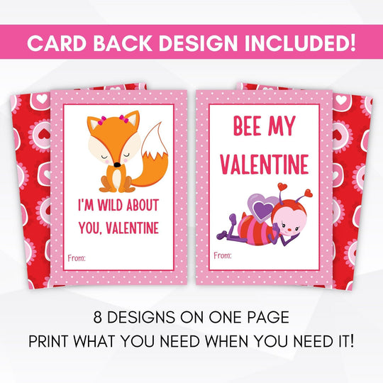 Cute Animals Valentines Cards Set of 8 Classroom Valentines | Simple ...