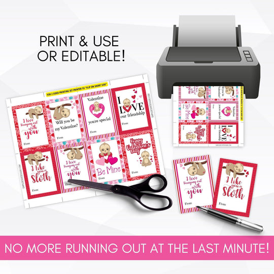 Editable Cute Sloth Valentines Cards – Simple Desert Designs