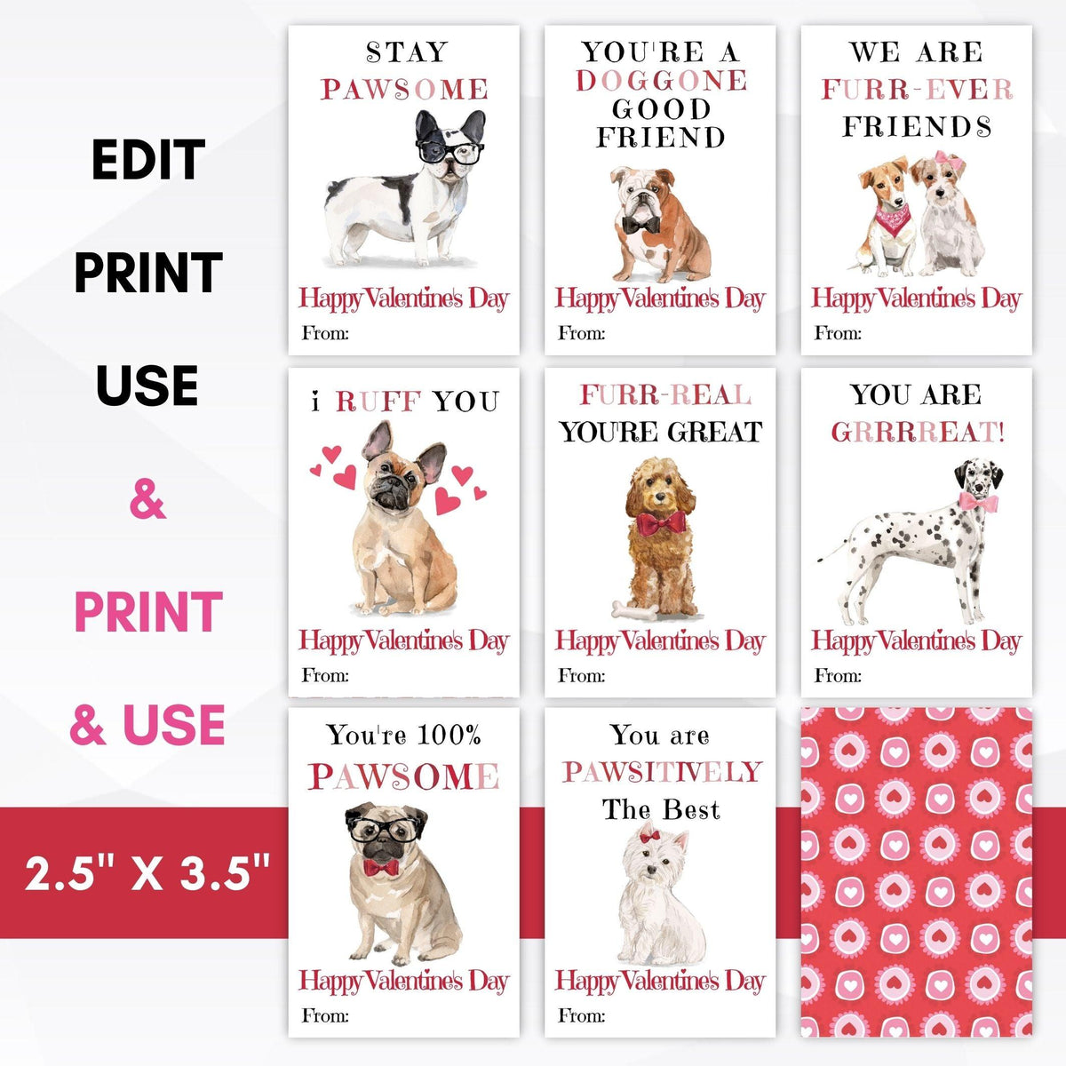 Editable Dog Valentine Cards - Simple Desert Designs