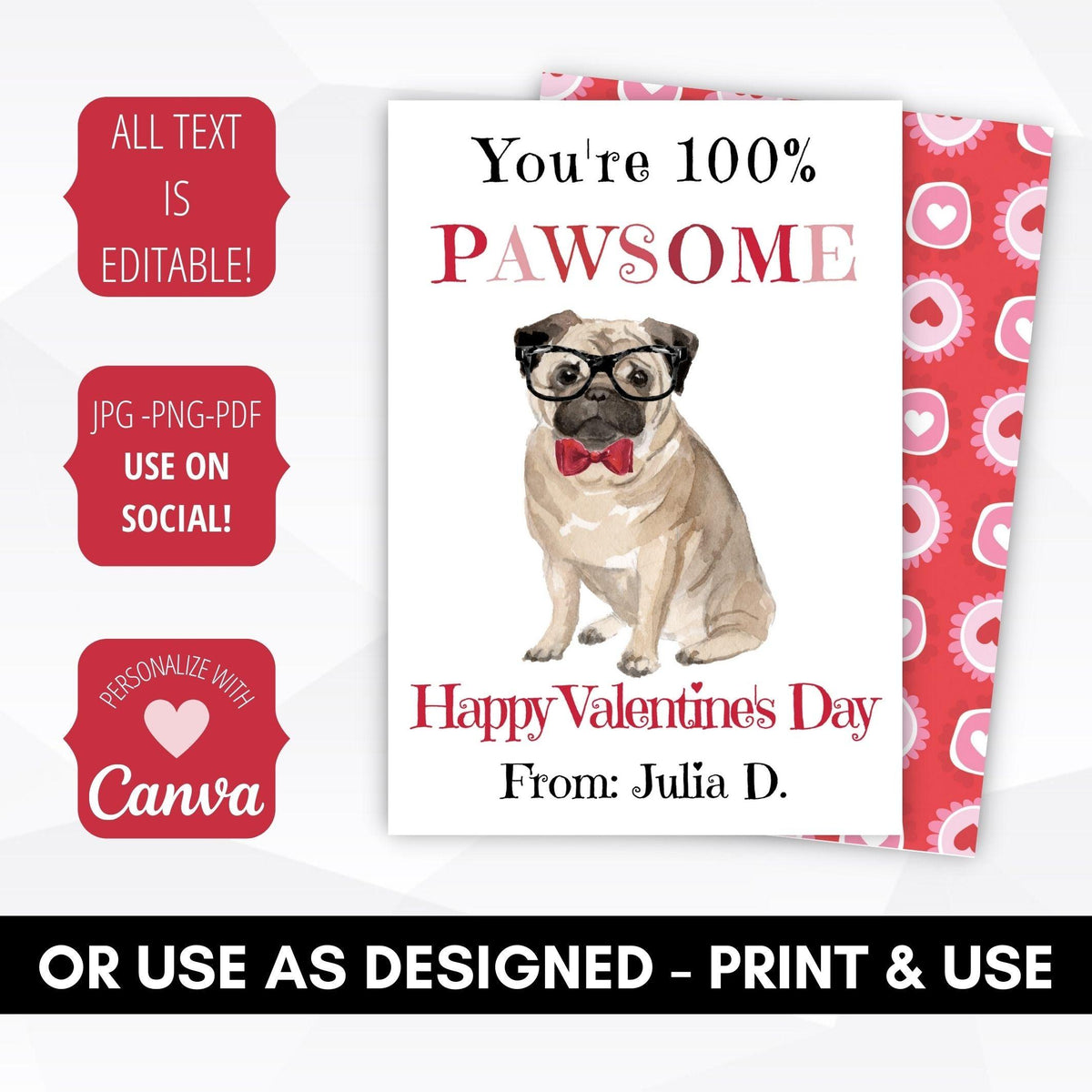 Editable Dog Valentine Cards - Simple Desert Designs
