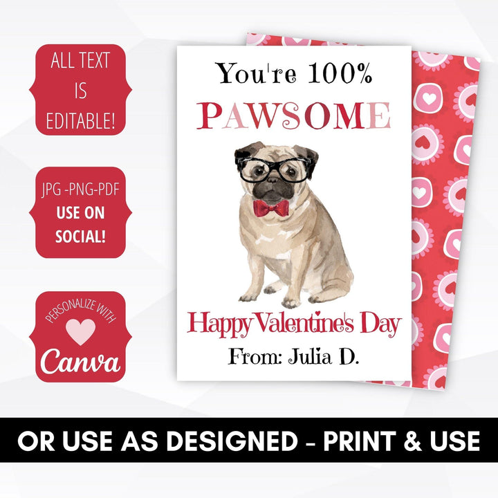 Editable Dog Classroom Valentines Cards – Simple Desert Designs