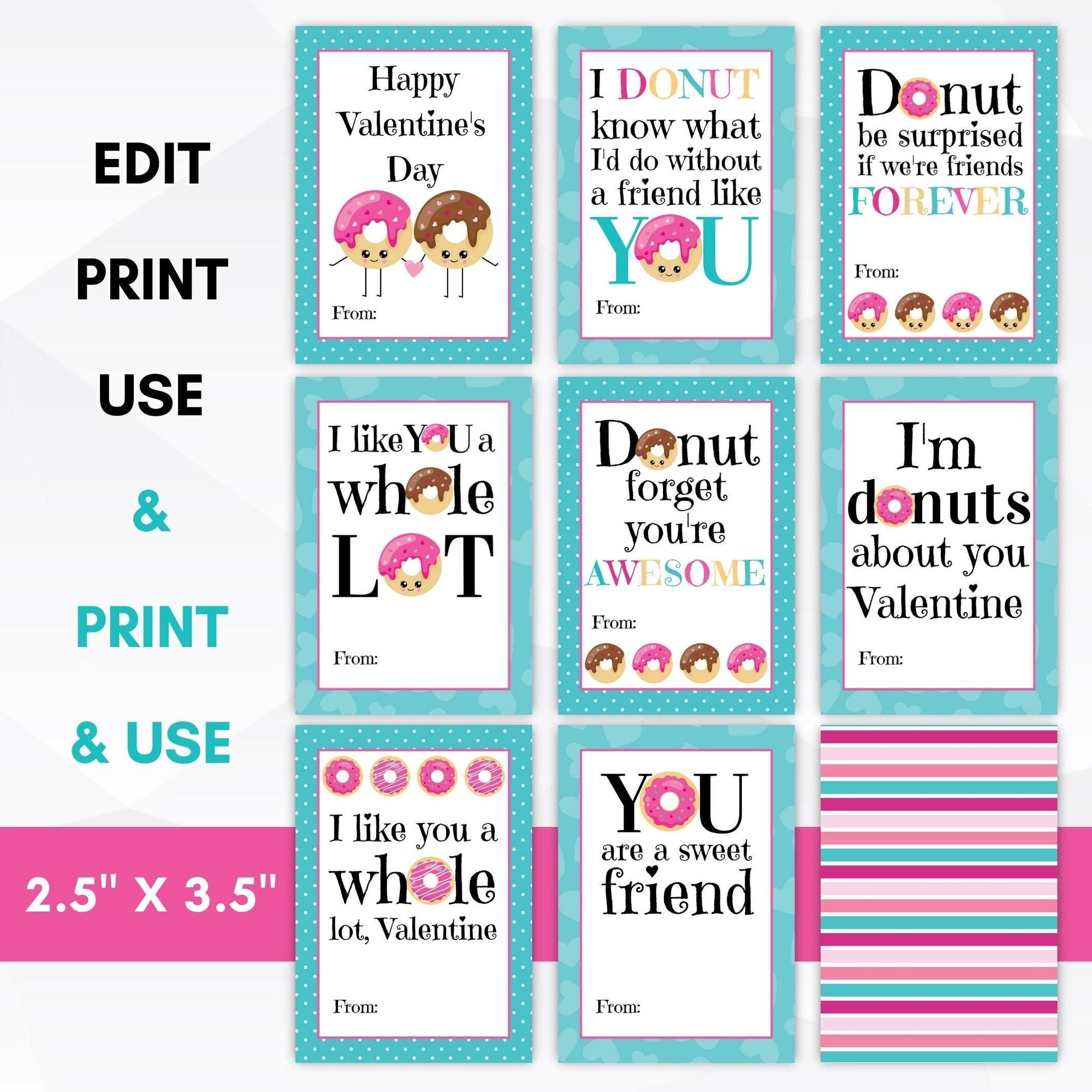 Editable Donut Valentine Cards for Classrooms - Simple Desert Designs