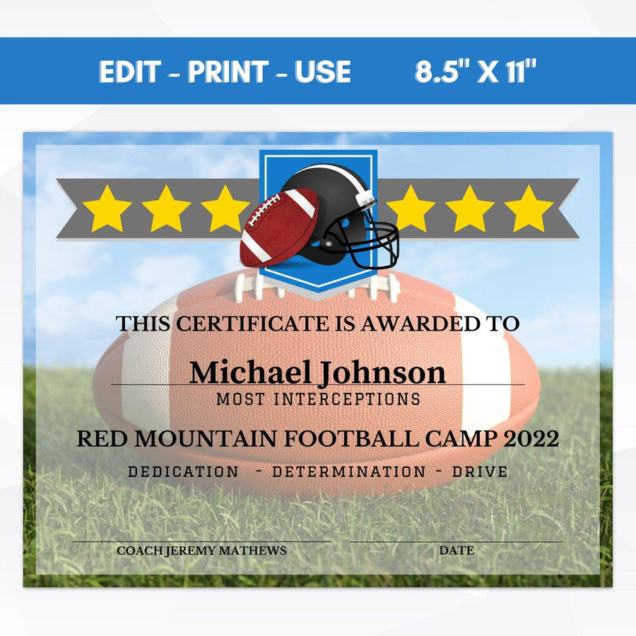 Editable Football Camp Award Template – Simple Desert Designs