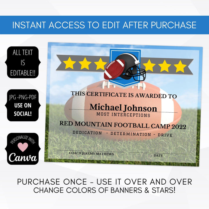 Editable Football Camp Award Template – Simple Desert Designs
