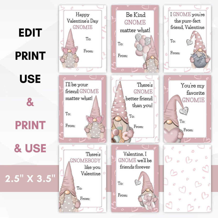 Editable Gnome Classroom Valentines Cards – Simple Desert Designs