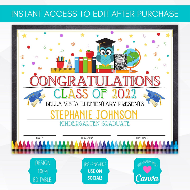Editable Owl Graduation Ceremony Diploma Certificate | Simple Desert ...