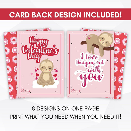 Editable Pink Sloth Valentines Cards – Simple Desert Designs