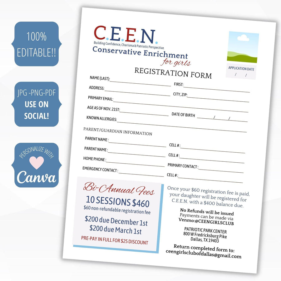 Editable Registration Form Template – Simple Desert Designs