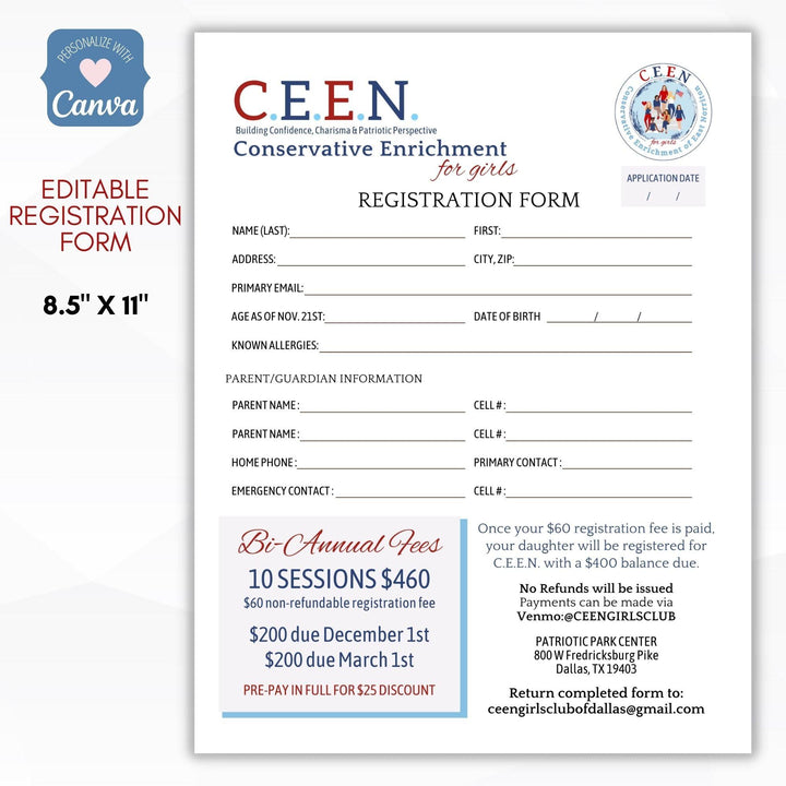 Editable Registration Form Template – Simple Desert Designs