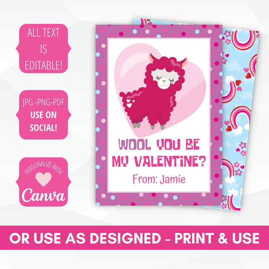 Editable Sheep Classroom Valentines Cards – Simple Desert Designs