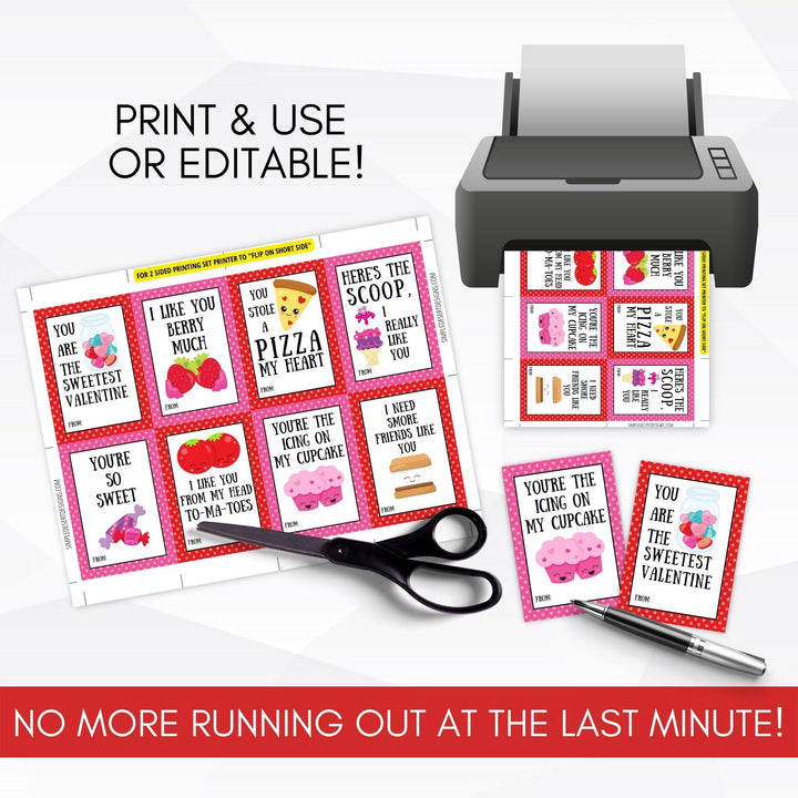 Editable Sweet Treats Valentines Cards Candy Grams | Simple Desert Designs