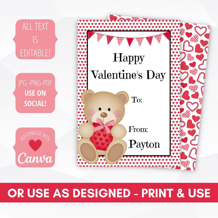 Editable Teddy Bears & Bees Valentines – Simple Desert Designs