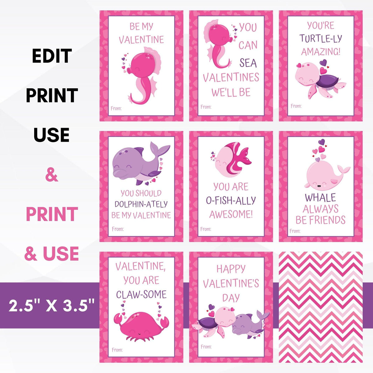 Editable Under the Sea Valentine Cards - Simple Desert Designs