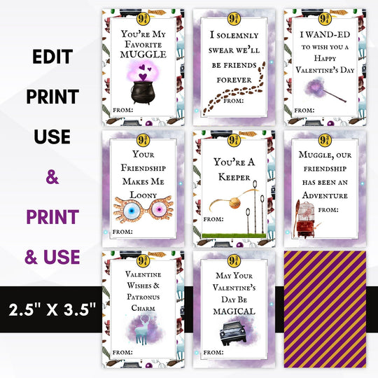 Editable Wizard Fan Valentines Cards – Simple Desert Designs