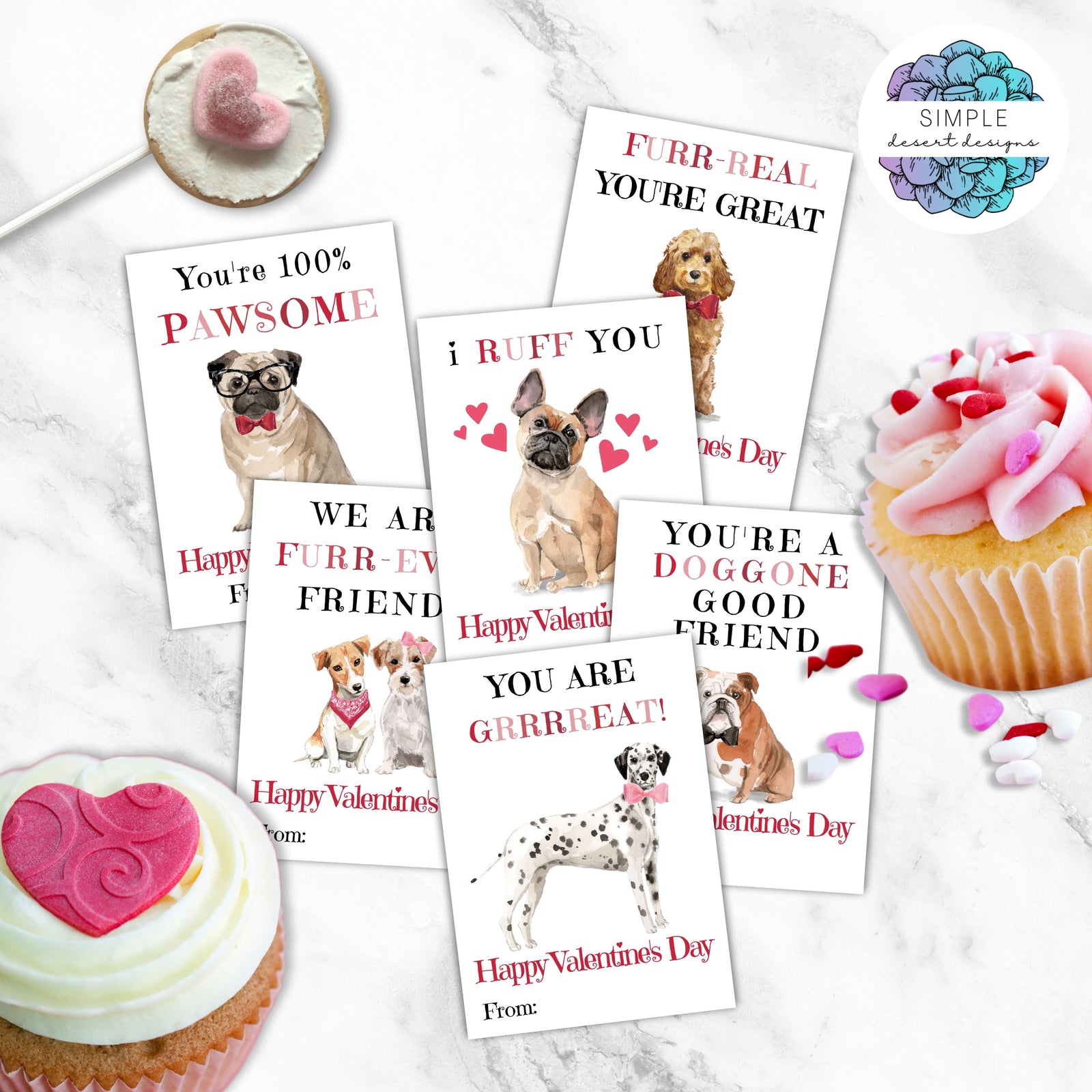 Editable Dog Valentine Cards - Simple Desert Designs