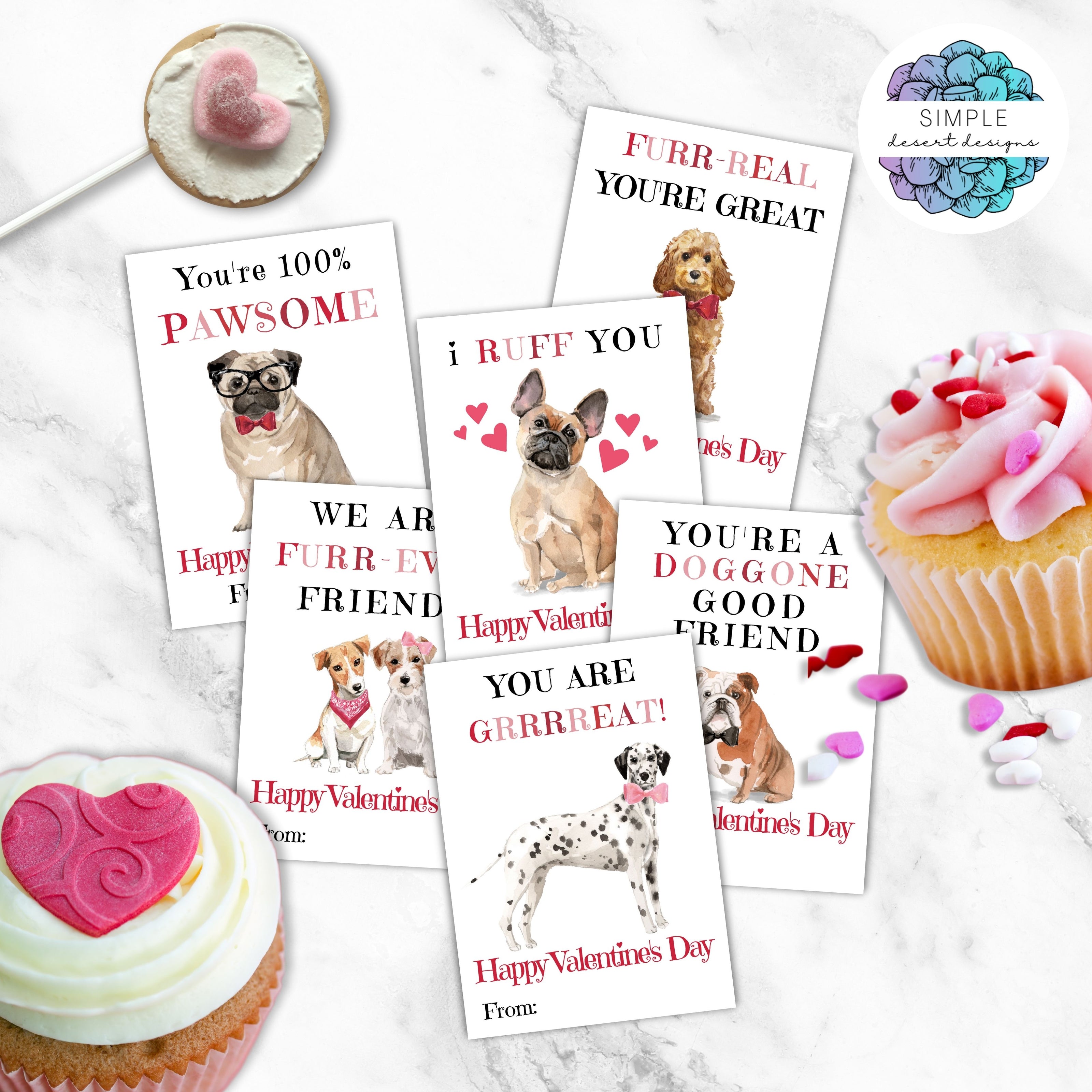 Editable Dog Valentine Cards - Simple Desert Designs