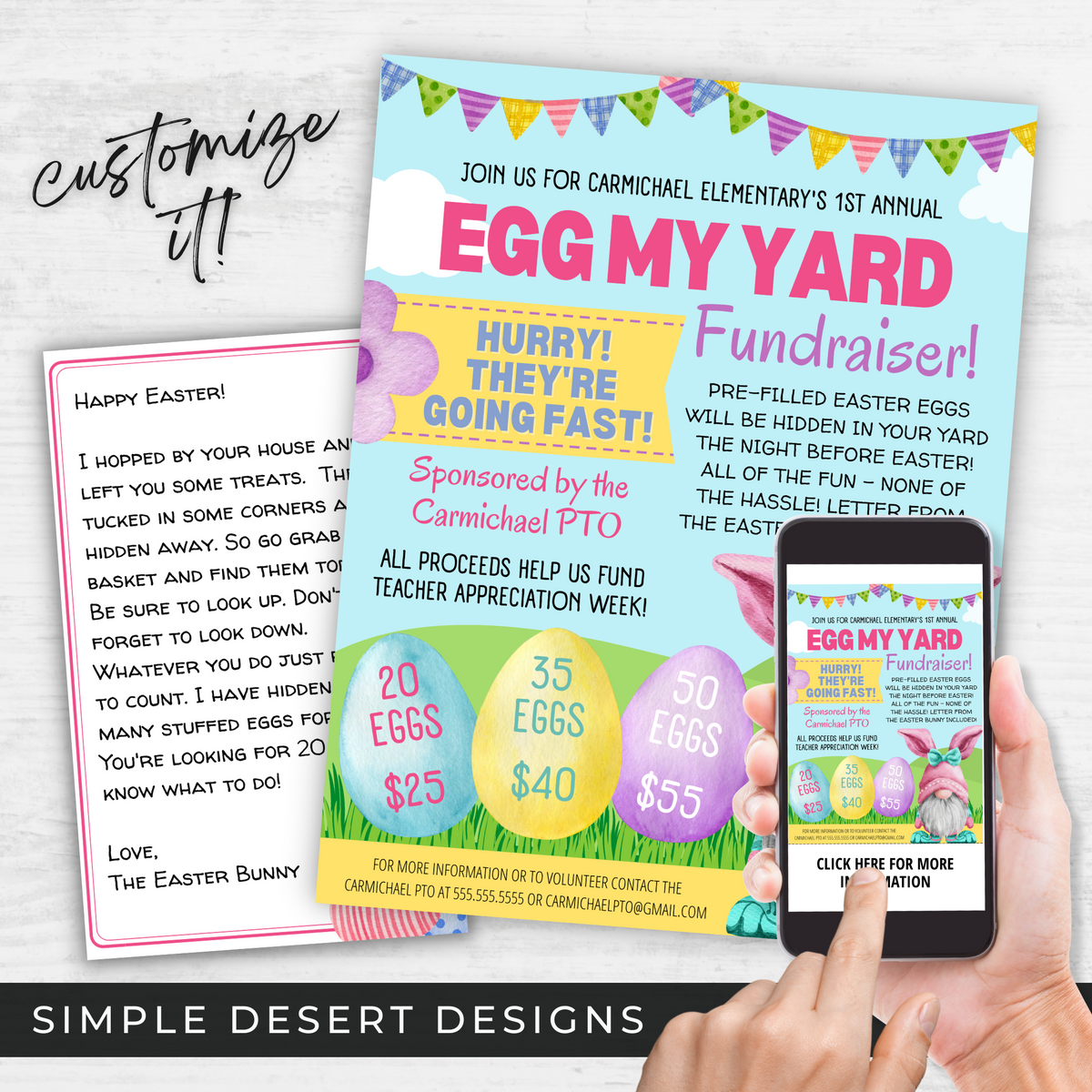 Easter Egg My Yard Fundraiser Flyer Set - Simple Desert Designs