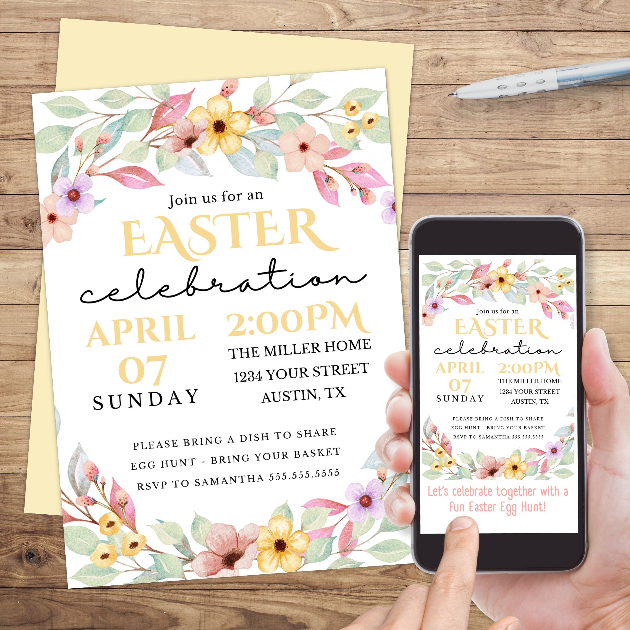 Elegant Easter Brunch Egg Hunt Invitation – Simple Desert Designs