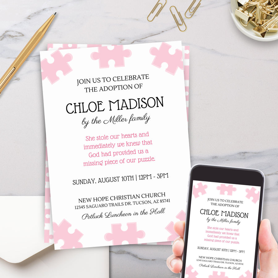 Elegant Pink Adoption Party Invitation – Simple Desert Designs