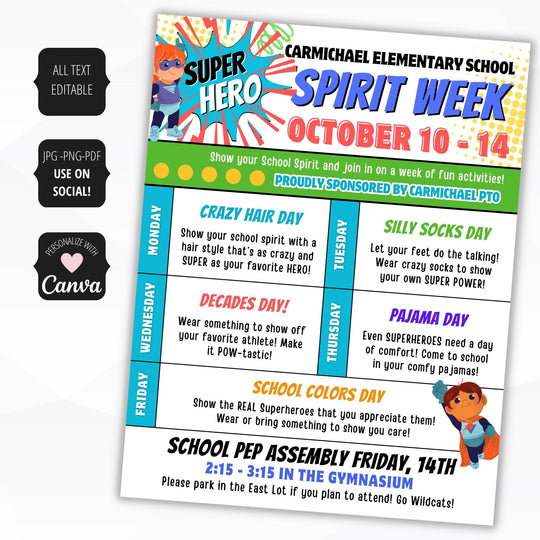 Elementary Kids Spirit Week Schedule | Simple Desert Designs