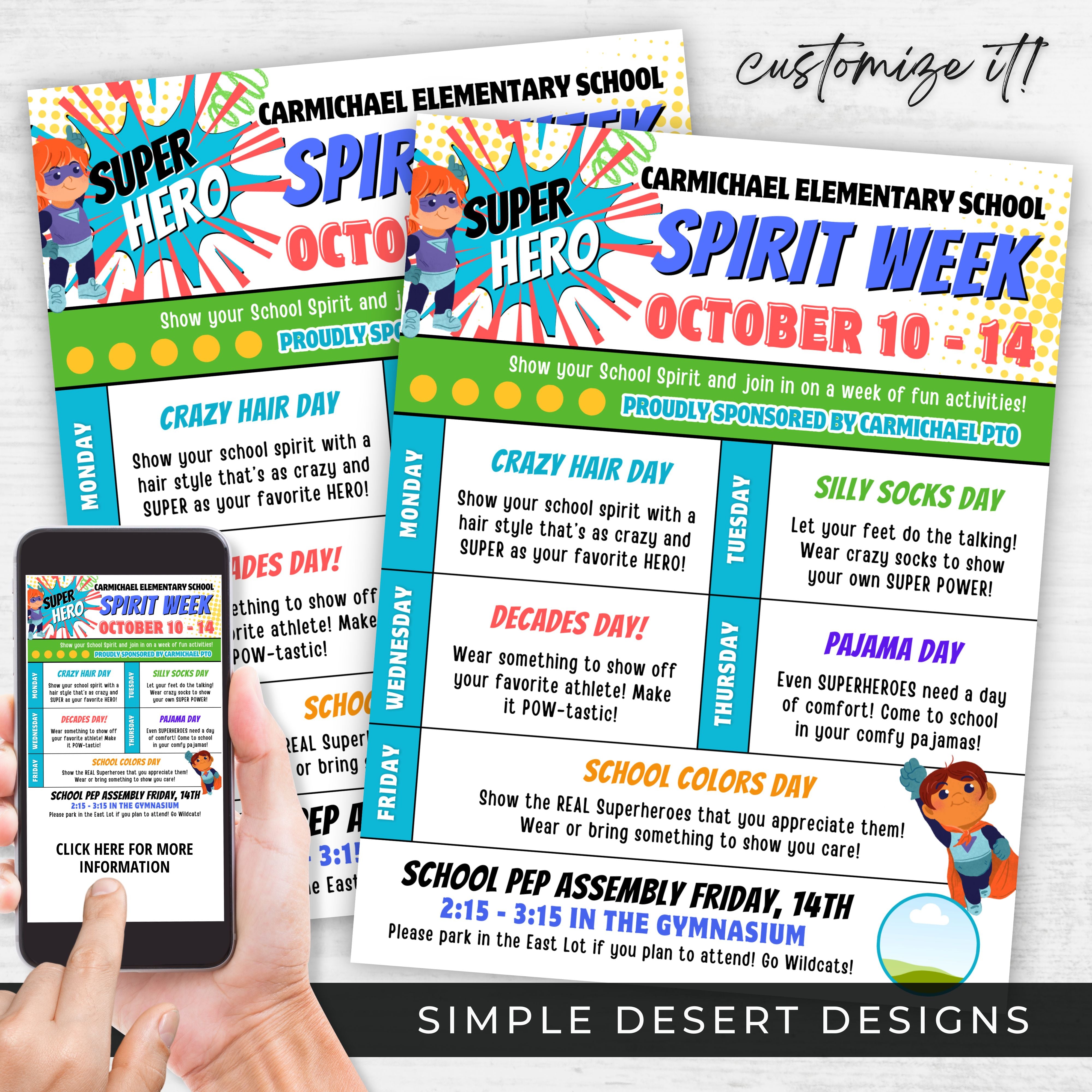 Elementary Kids Spirit Week Schedule – Simple Desert Designs