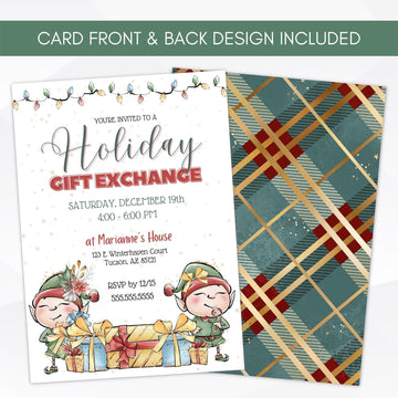 Elf Holiday Gift Exchange Party Invite – Simple Desert Designs