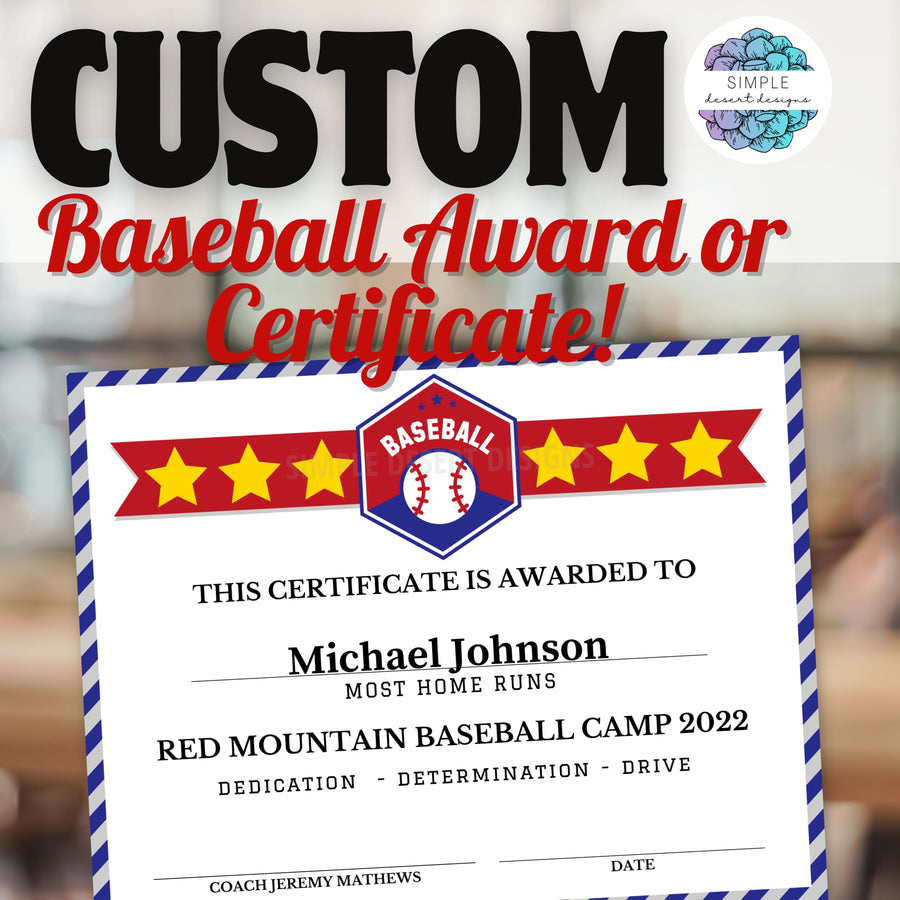 Editable Baseball Award Certificates – Simple Desert Designs
