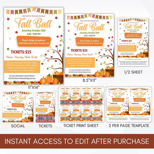 Fall Ball Flyer Ticket Sign Poster Set – Simple Desert Designs