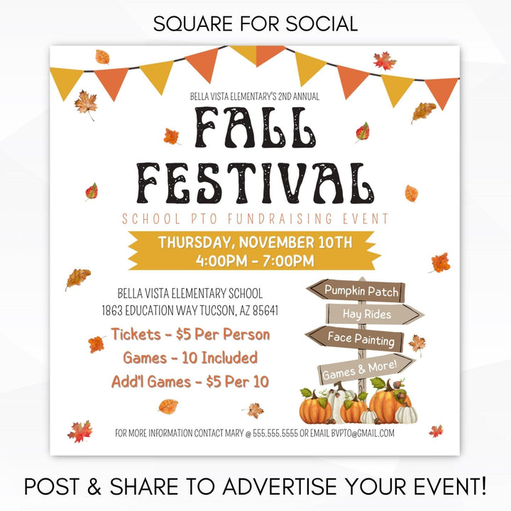Fall Festival Flyer Sign Ticket Bundle Printable Party Invitation ...