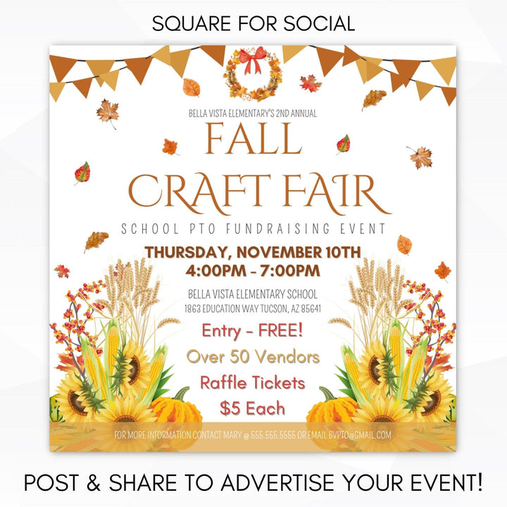 Fall Craft Fair Flyer Ticket Bundle Printable Fundraiser Ideas | Simple ...