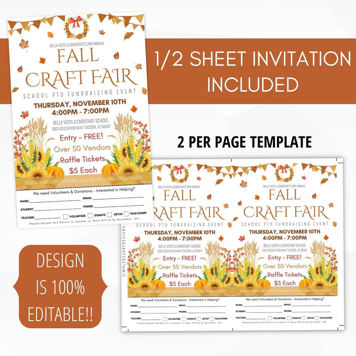 Fall Craft Fair Flyer Ticket Bundle Printable Fundraiser Ideas | Simple ...