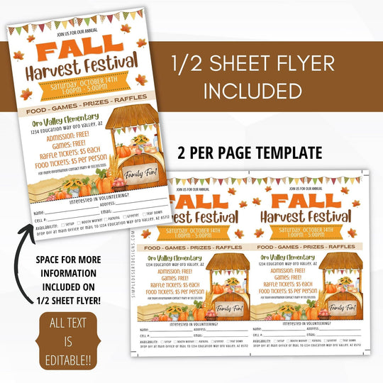 Fall Harvest Festival Flyers Sign Ticket Template Bundle | Simple ...