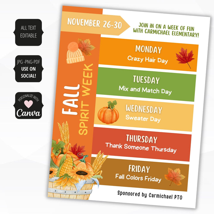 Customizable Fall Spirit Week Flyer Work – Simple Desert Designs