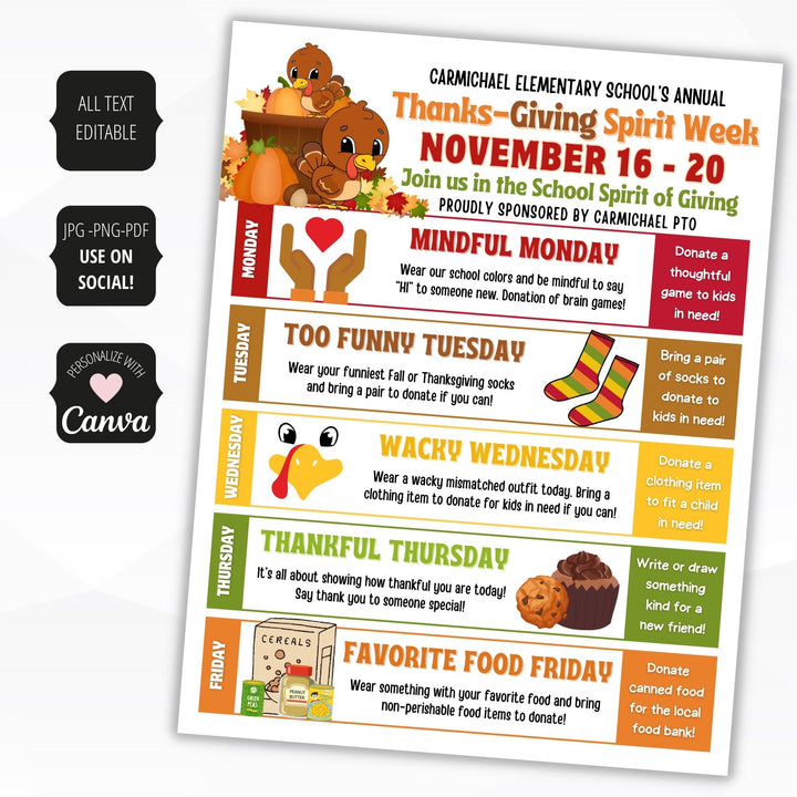 Thanksgiving Spirit Week Schedule | Simple Desert Designs