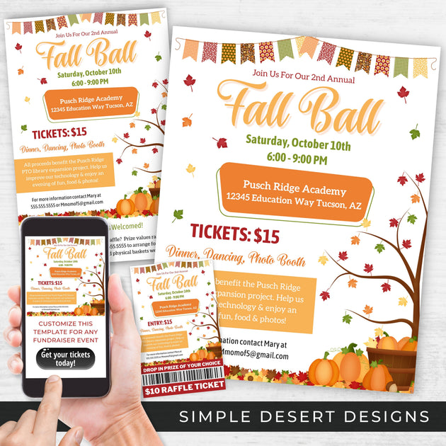 Fall Ball Flyer Ticket Sign Poster Set | Simple Desert Designs