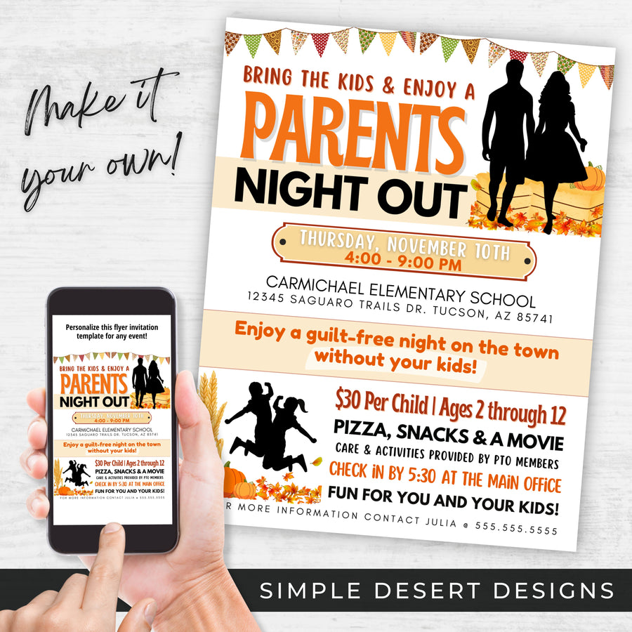 Fall Parent Night Out Flyer – Simple Desert Designs
