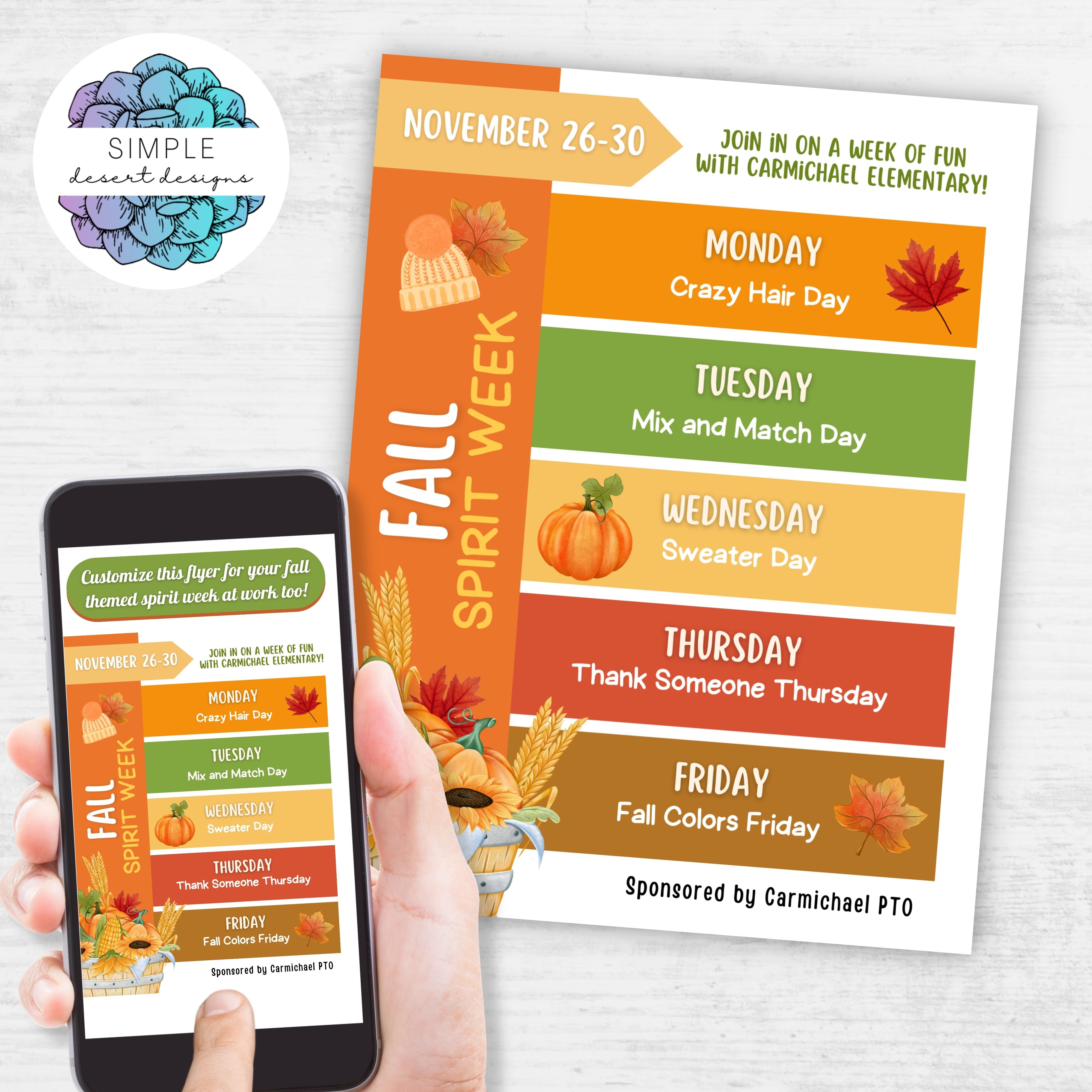 Customizable Fall Spirit Week Flyer Work – Simple Desert Designs
