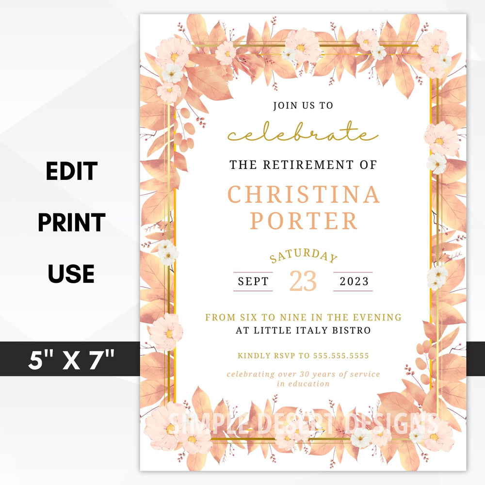Fall Retirement Reception Invitation | Simple Desert Designs
